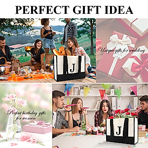 BALEINE Personalized Initial Canvas Tote Bag, ECO Friendly Multipurpose Bags for Women, Gift Bag, Beach Bag (Em)