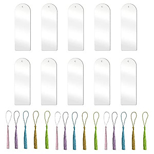 SOWAKA 15 Pcs Acrylic Bookmark with Hole Clear with 15 Pcs Tassels Soft Semicircle Small Transparent Book Markers for DIY Project Graduation Christmas Thanksgiving Gift Tags (Semicircle)