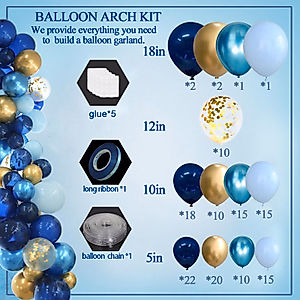 INFLORAL Winter Christmas Wonderland Party Balloon Arch Kit Navy Metallic Pastel Blue and Gold Balloon Garland Kit for New Year Birthday Father's Day Baby Shower Wedding Graduation Party Decorations