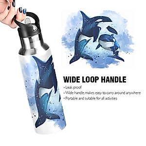 TropicalLife Insulated Water Bottle Watercolor Ocean Killer Whale Water Bottle with Straw Stainless Steel Bottle Vacuum Insulated Tumblers for School Sports