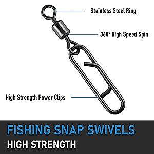 Dr.Fish 20 Pack Fishing Power Clips Swivels Barrel Snap Swivels Quick Change Fishing Snap Connector High Strength Speed Clips Swivels Fishing Tackles Freshwater Saltwater 66LB