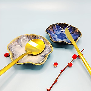 NJLJOM 2 Pack Ceramic Spoon Rest, Lotus Shape Heat-Resistant Utensil Rest for Kitchen Counter, Coffee Spoon Rest, Dessert Plates，Small Serving Plates, Kitchen Accessories (Deep Color)