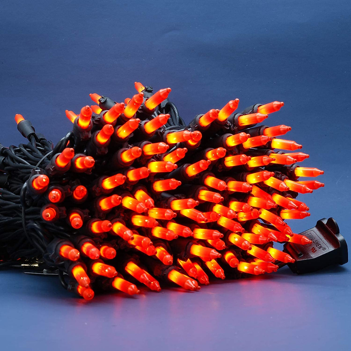 SWEET SHINE 200 Count Orange Christmas Lights, Pack of 2 Strands 100 Count 33 ft Black Wire UL Listed Halloween String Light (Orange)