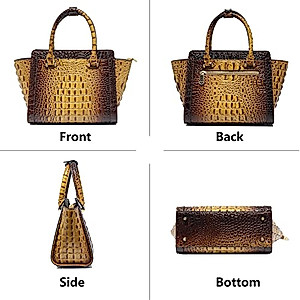 Chinllo Classy Crocodile Pattern Top-Handle Bag Roomy Satchel Shoulder Bag With Detachable Long Strap (Brown)