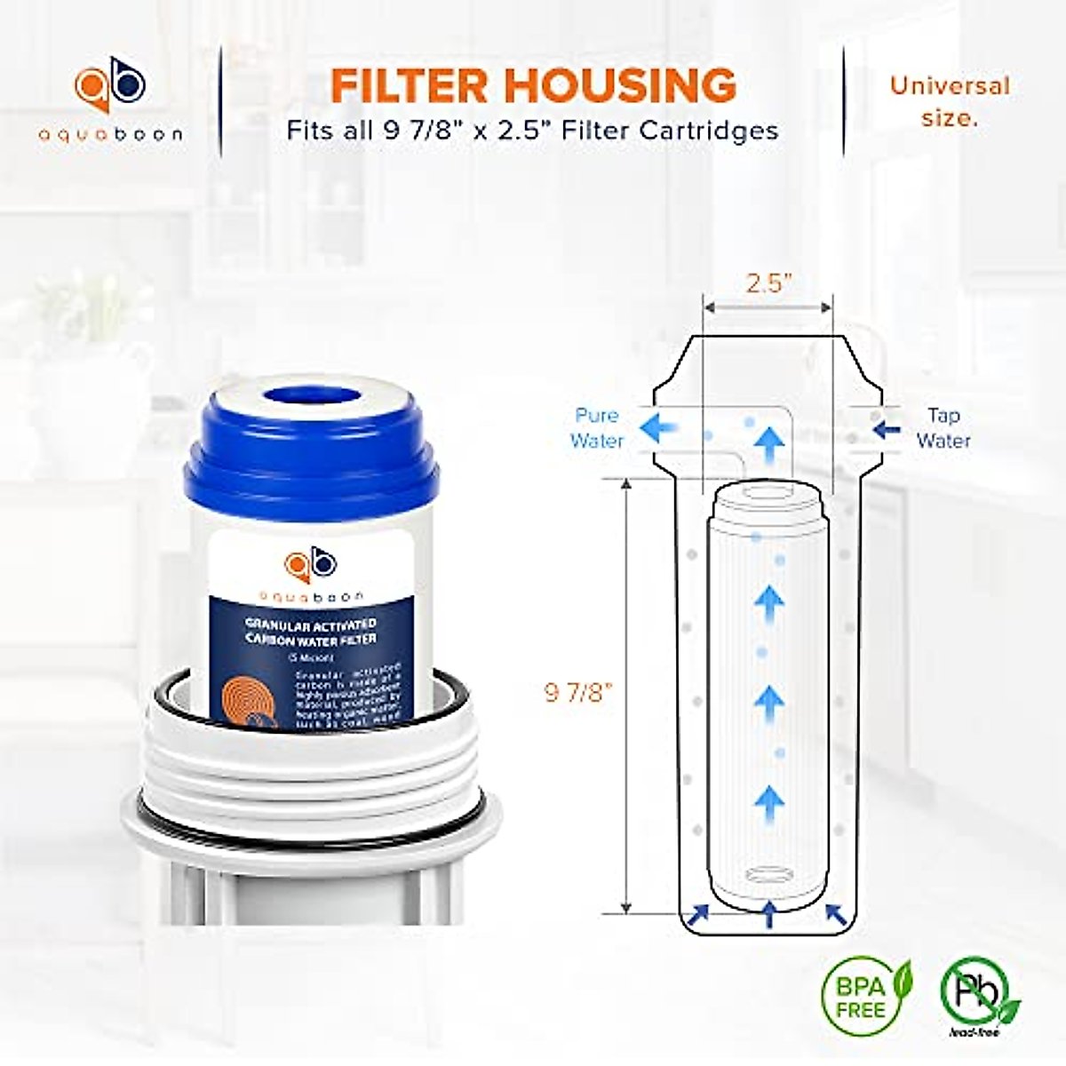 Aquaboon 5 Micron 10"x2.5" Granular Activated Carbon Water Filter Replacement | Universal Coconut Shell GAC Cartridge | Compatible with C-10, WFPFC9001, AP117, GAC-10, FXUTC, D-20A, GAC1 3-Pack