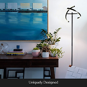 Brightech Halo Split Floor Lamp, Modern Bright LED Torchiere Floor Lamp for Offices - Dimmable, Tall Standing Lamp for Living Room or Bedroom - Adjustable Light w/ Rotating Angles - Jet Black