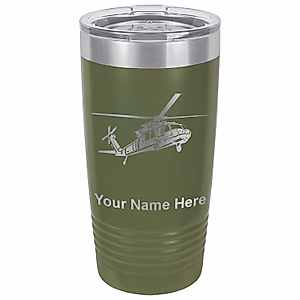 LaserGram 20oz Vacuum Insulated Tumbler Mug, Military Helicopter 1, Personalized Engraving Included (Camo Green)