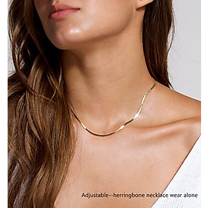 NECOCY Herringbone Necklace For Women,14k Gold Plated Layered Gold Necklaces Dainty Gold Herringbone Necklace Chunky Thin Paperclip Snake Chain Choker Necklace For Women Girls Gold Jewelry Gifts, Gold