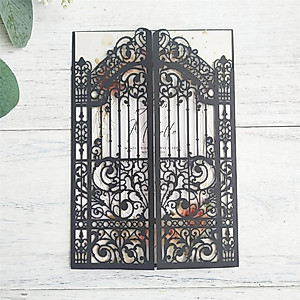 MillaSaw Black Fence Laser Cut Invitations For Weddings Engagement Mermaid Birthday Party Gate Fold Design 25 Sets (black, 4.9"x7.1")