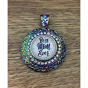 My Prime Gifts Interchangeable Snap Jewelry Round Shape Rhinestone Rainbow Oil Slick Bail Pendant fits 18-20mm Standard Size Ginger Style Charms, Rainbow, White, Clear (GJP4105)