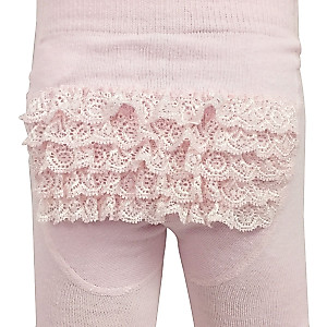 Bowbear 2-Pair Little Girl Ruffle Bottom Cotton Tights (Pink & Ivory), 6-12 Months