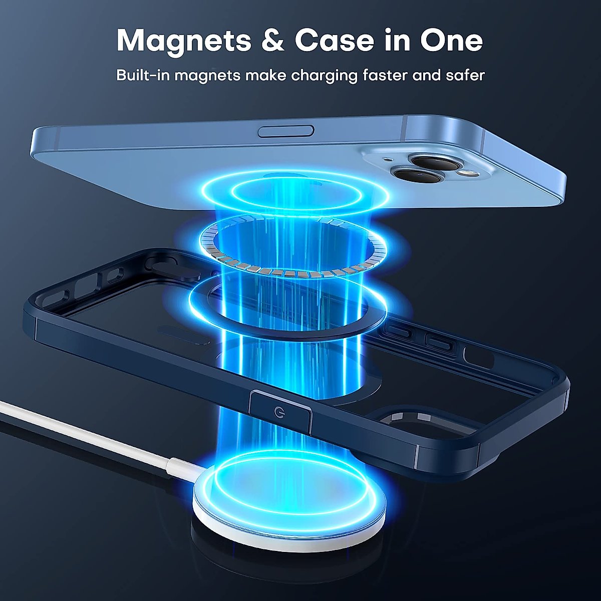 TAURI 3-in-1 Magnetic Designed for iPhone 13 for iPhone 14 Case, [Compatible with MagSafe] with 2 Screen Protector, Shockproof Phone Case for iPhone 13/14, Blue