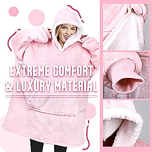 Whalehub Oversized Wearable Blanket Hoodie, Big & Warm Sweatshirt for Women & Men with Giant Pocket (Pink)