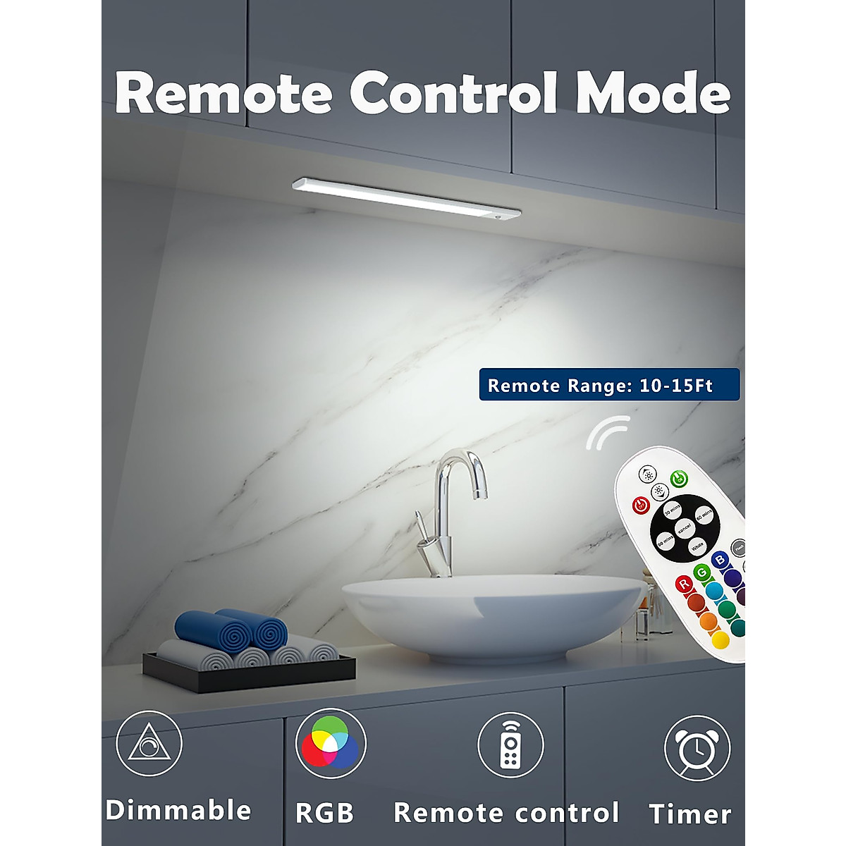 Diomart Under Cabinet Lights, 79 LED Rechargeable Under Cabinet Lighting with Remote, 3 Pack RGB Dimmable led Closet Lights Wireless Under Counter Lights for Kitchen, Stairs, Wardrobe, 15 Colors