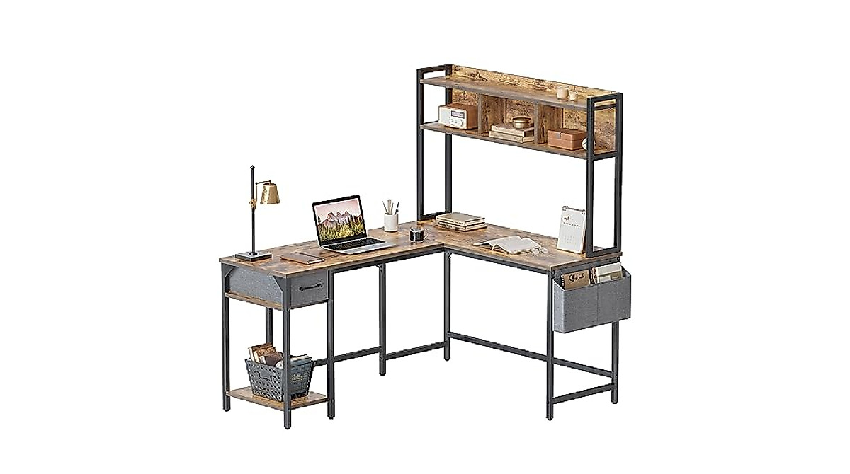 CubiCubi L Shaped Desk with Hutch - Stylish & Functional