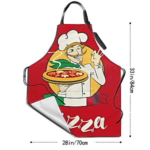 Abucaky Cartoon Pizza Chef Funny Waterproof Apron for Adults Chef Bib With Roomy Pocket for Kitchen BBQ Crafting Drawing
