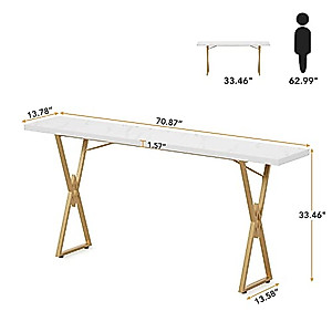 Tribesigns Console Table White Gold, 70.9" Extra Long Modern Couch Table Behind Sofa Tables Narrow Long, Wood Skinny Counter Height Tall Hallway Table for Entryway Living Room, Faux Marble