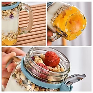 Overnight Oat Containers with Lids and Spoon and Handle, 2 Pack, Large Glass Overnight Oats Jars Reusable Airtight 16 oz Mason Jars for Cereal Yogurt