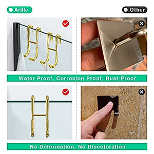 Artife Shower Door Hooks for Bathroom Frameless Glass Door, 304 Stainless Steel Towel Hook Hanging Towel, Bathing Suits, Robe, Squeegee, Loofah, Shaver, Gold 2 Pcs