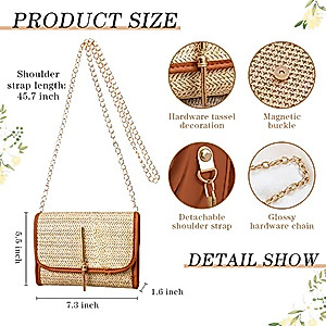 Straw Bag for Women Beach Purse Shoulder Bag Hand Woven Straw Clutch Summer Crossbody Bag with 4 Pairs Rattan Earrings Lightweight Statement Straw Earrings
