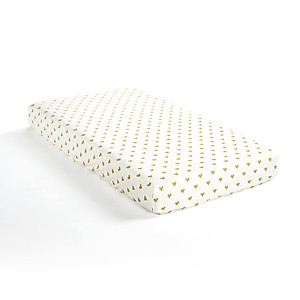 Lush Decor Baby Boho Metallic Hearts Allover Hearts Soft & Plush Fitted Crib Sheet, 52"x 28" x 9", White & Gold
