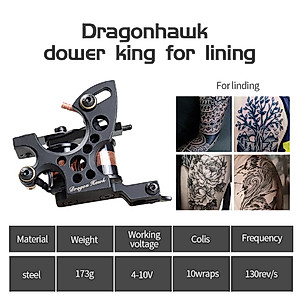 Dragonhawk Traditional Pro Complete Tattoo Kit - Two Machines Gun Easy Use Color Ink Power Supplies Disposable Needles Grips Great for Beginners & Starter Tattoo Aritsts 11-85