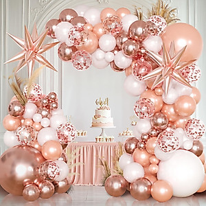 Rose Gold Balloons Arch Kit,144pcs Metallic Rose Gold Confetti Balloon Garland for Women Rose Gold Birthday Party Decorations Bridal Shower Baby Shower Bachelorette Party Decorations