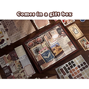 Draupnir Vintage Aesthetic Scrapbook Kit(346pcs), Bullet Junk Journal Kit with Journaling/Scrapbooking Supplies, Stationery, A6 Grid Notebook with Graph Ruled Pages.DIY Gift for Teen Girl Kid Women.