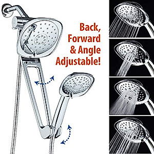 AQUABAR High Pressure Square 3-way Luxury Spa Combo System with Adjustable 18" Extension Arm for Easy Reach & Mobility - Use 7.5" Rain & Handheld Shower Head Separately or Together/All-Chrome Finish