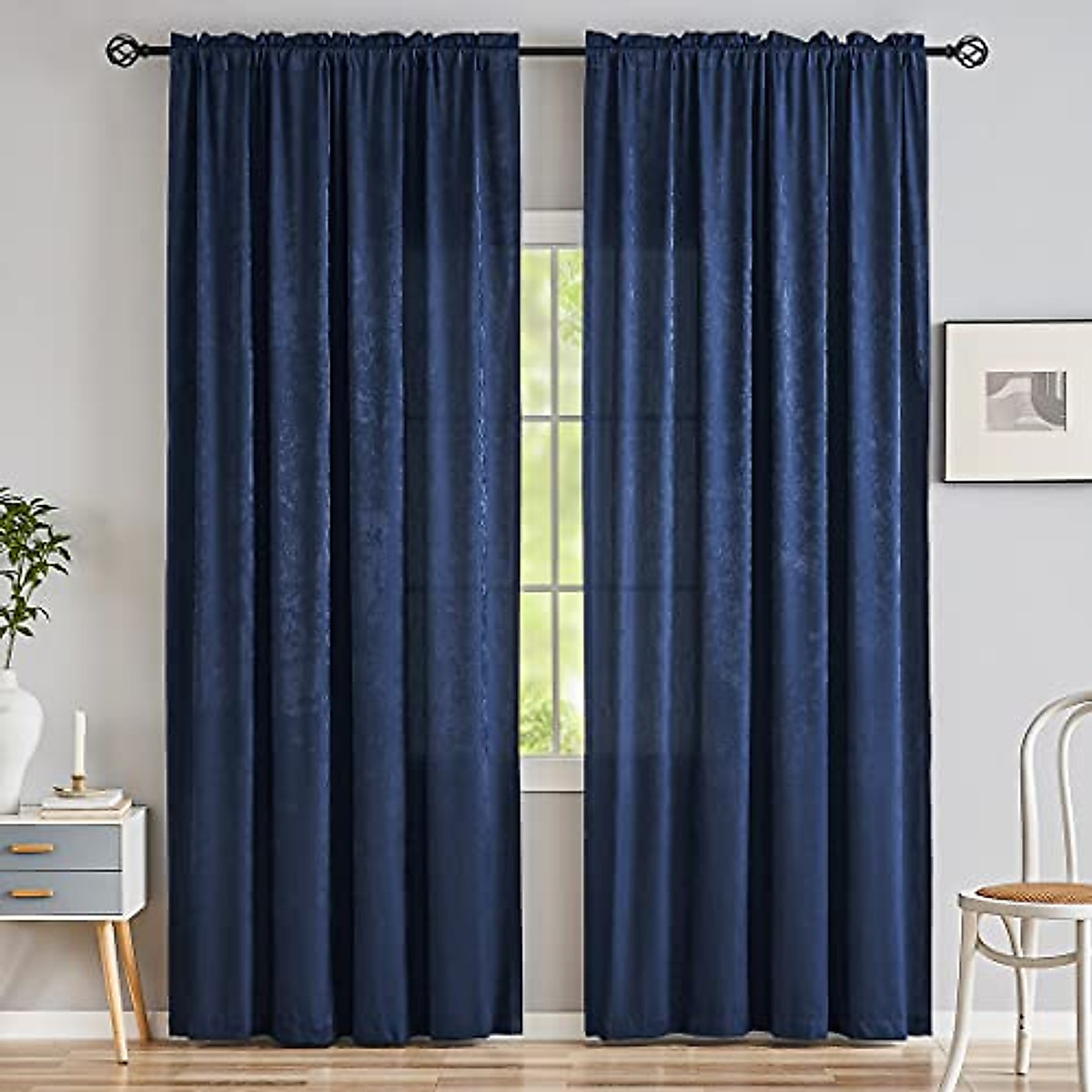 Privacy Sheer Curtains 84 inch Length 2 Panels Set, Semi Sheer Privacy Curtain Drapes, Navy Rod Pocket Velvet Opaque Privacy Curtains for Windows Living Room Bedroom Sunroom French Doors (52"W x 84"L)