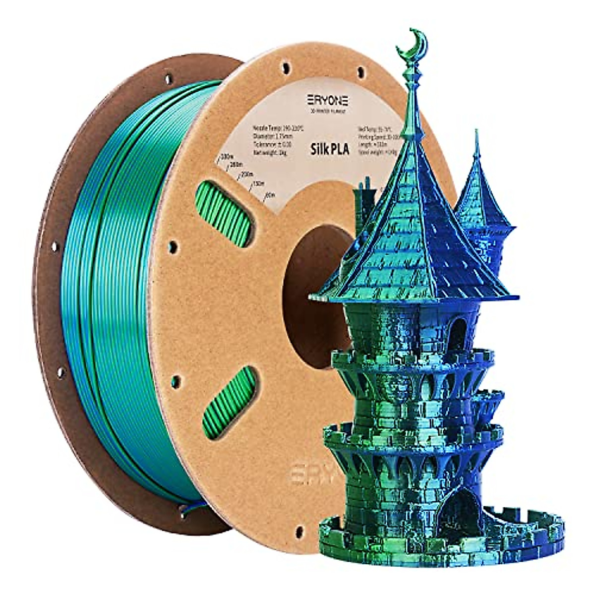 ERYONE Silk Dual Color Filament PLA 3D Printer 1.75mm +/- 0.03mm, Coextrusion Filament PLA Shiny Filament 1kg(2.2lbs), Blue Green