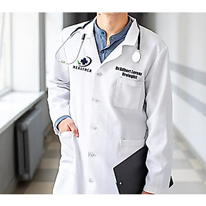 Personalized Embroidered Lab Coat for Men 41 Inch Add Your Name Text Logo Custom Medical Laboratory Coat White