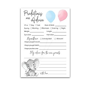 GENDER REVEAL Prediction and Advice Cards - Pack of 25 - Elephant Blue or Pink Baby Shower Games, New Parents, Mom & Dad to be, Mommy & Daddy Message, Coed Shower Activity Keepsake Book G510-PDAV