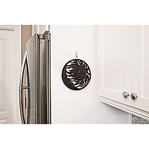 gasaré, Trivet for Hot Dishes, Pots and Pans, Metal Trivet, Sun and Moon Design, Cast Iron, Rubber Feet Caps, Ring Hanger, 8 Inches, Brown Finish, 1 Unit