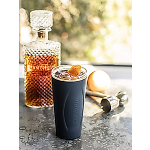 Vinglacé Stainless Steel Drink Tumbler- Insulated Hot and Cold Beverage Cup with Glass Insert and Lid, 14 oz, Navy