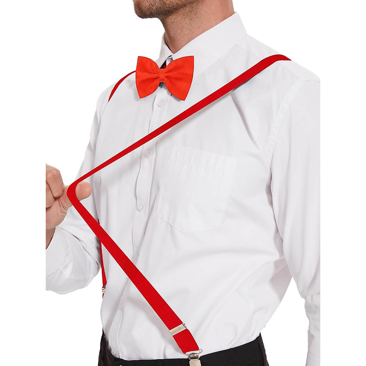 habibee Solid Color Mens Suspender Y Shape with Strong Clips Adjustable Braces