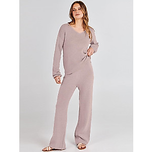 ANRABESS Women 2 Piece Outfits Sweater Lounge Sets Long Sleeve Cable Knit Pullover and Wide Leg Pants Tracksuit Matching Set Large
