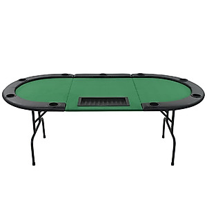 GOLINPEILO Oval Folding 9-Player Games Poker Play Table with Chip Cup Holder Card Game Table Steel Base Casino Green 3 Fold 81.1" x 41.7" x 29.9"