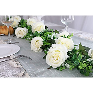 Kisflower 12Pcs White Roses Artificial Flowers, Realistic Single Stem Flowers Silk Rose Bouquet for Wedding Party Office Home Decor (White)
