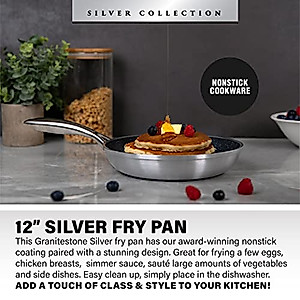 Granitestone Nonstick 12" Fry Pan-Hard Anodized Aluminum-Ultra Durable Coating with Brushed Exterior Silver-100% PFOA Free-Dishwasher & Oven Safe