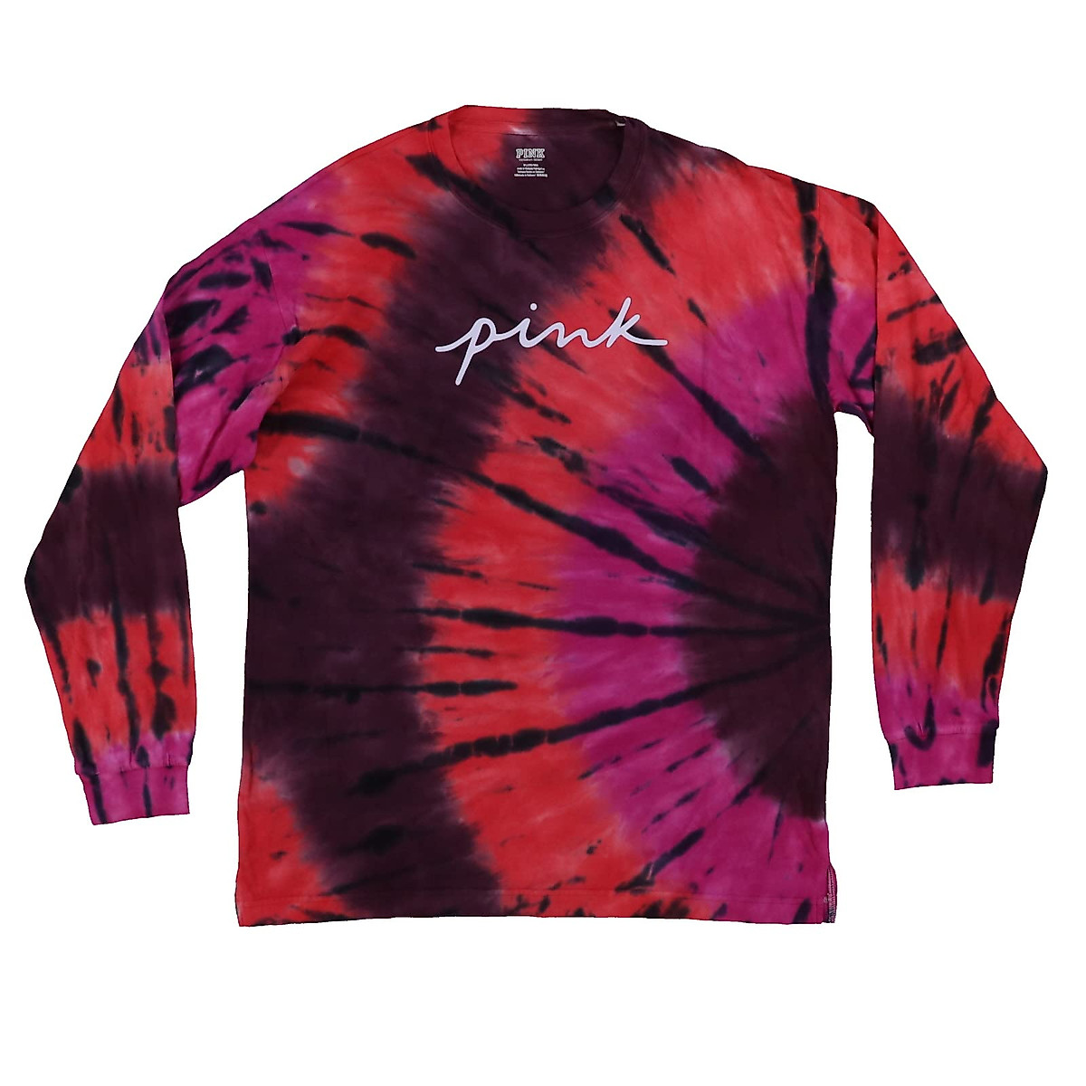 Victoria's Secret Pink Long Sleeve T-Shirt (Red Pink Tie Dye, XL)