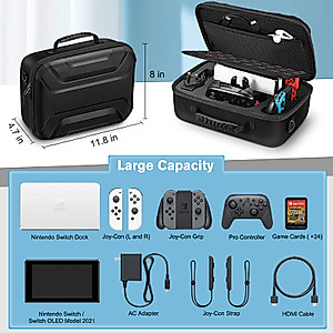 Fintie Carrying Storage Case for Nintendo Switch OLED Model 2021/ Switch 2017, Portable Travel All Protective Hard Messenger Bag Soft Lining for Switch Console Pro Controller & Accessories (Black)