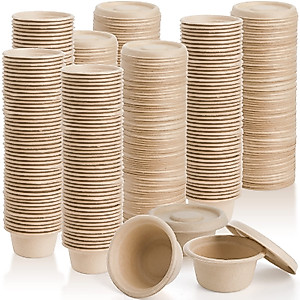 Yesland 200 Pack 2 oz Natural Bagasse Fiber Cups with Lids, Paper Tasting Cups Disposable Sample Food cup, Compostable Sauce Containers for Snack Tasting Charcuterie