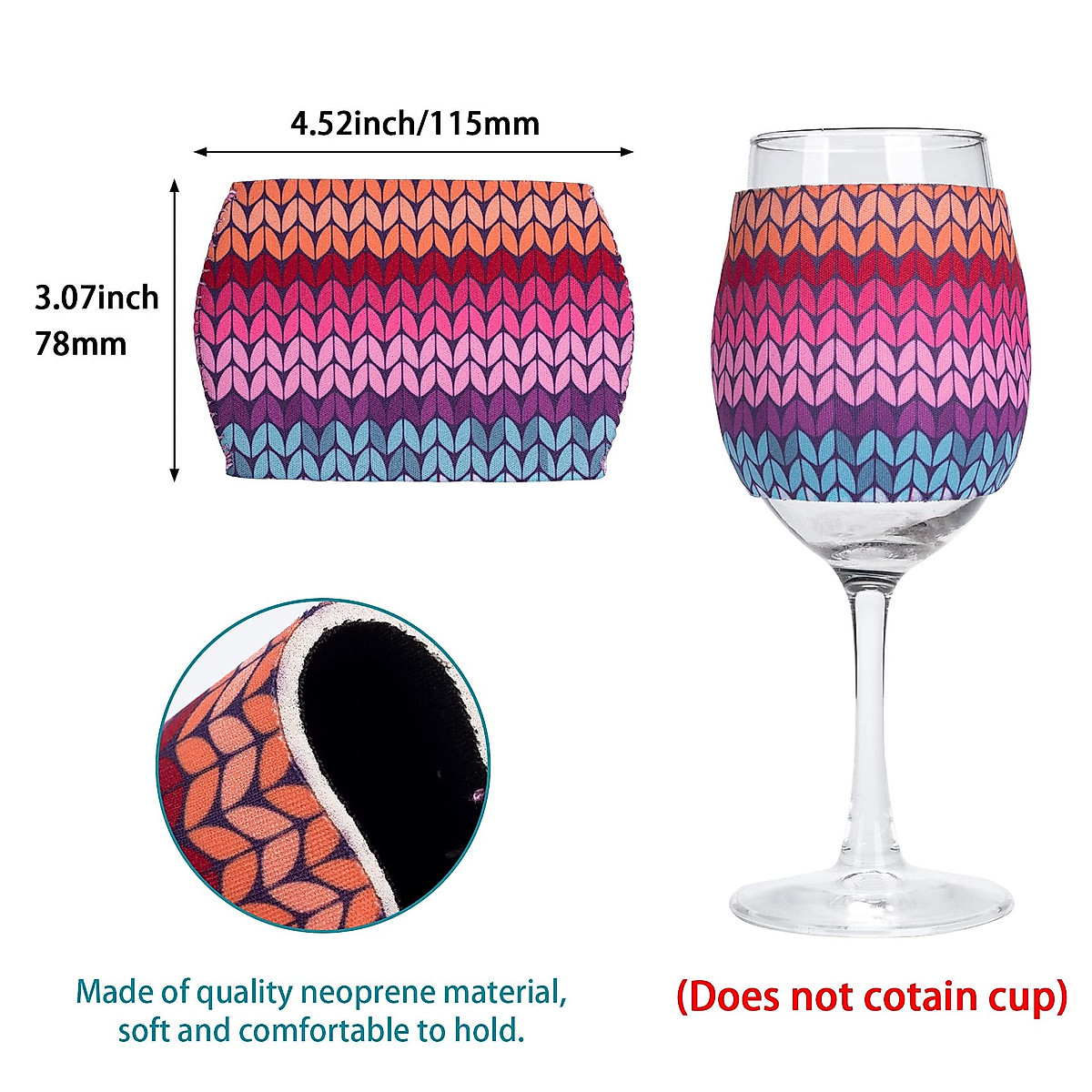 PAGOW 6pcs Wine Glass Sleeve, Identifiers for Standard Size White Wine Glass, Colorful Neoprene Insulator Protector for Wine Glass Ornaments Supplies (4.52x3.07inch, 6 Designs)