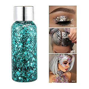 Mermaid Sequins Body Glitter Gel, Make Up Long Lasting Glitter for Body Face Hair Eyeshadow, Music Festival Party Carnival Long Lasting Face Glitter, No Glue Needed and Easy to Remove. (Green)