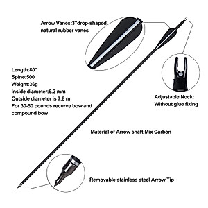 60'' Archery Recurve Bow Takedown Bow Hunting Bow and Arrow Set Adult Target Practice Competition Survival Longbow Right Hand 30-50lbs with 6pcs Fiberglass Arrows (35lbs)