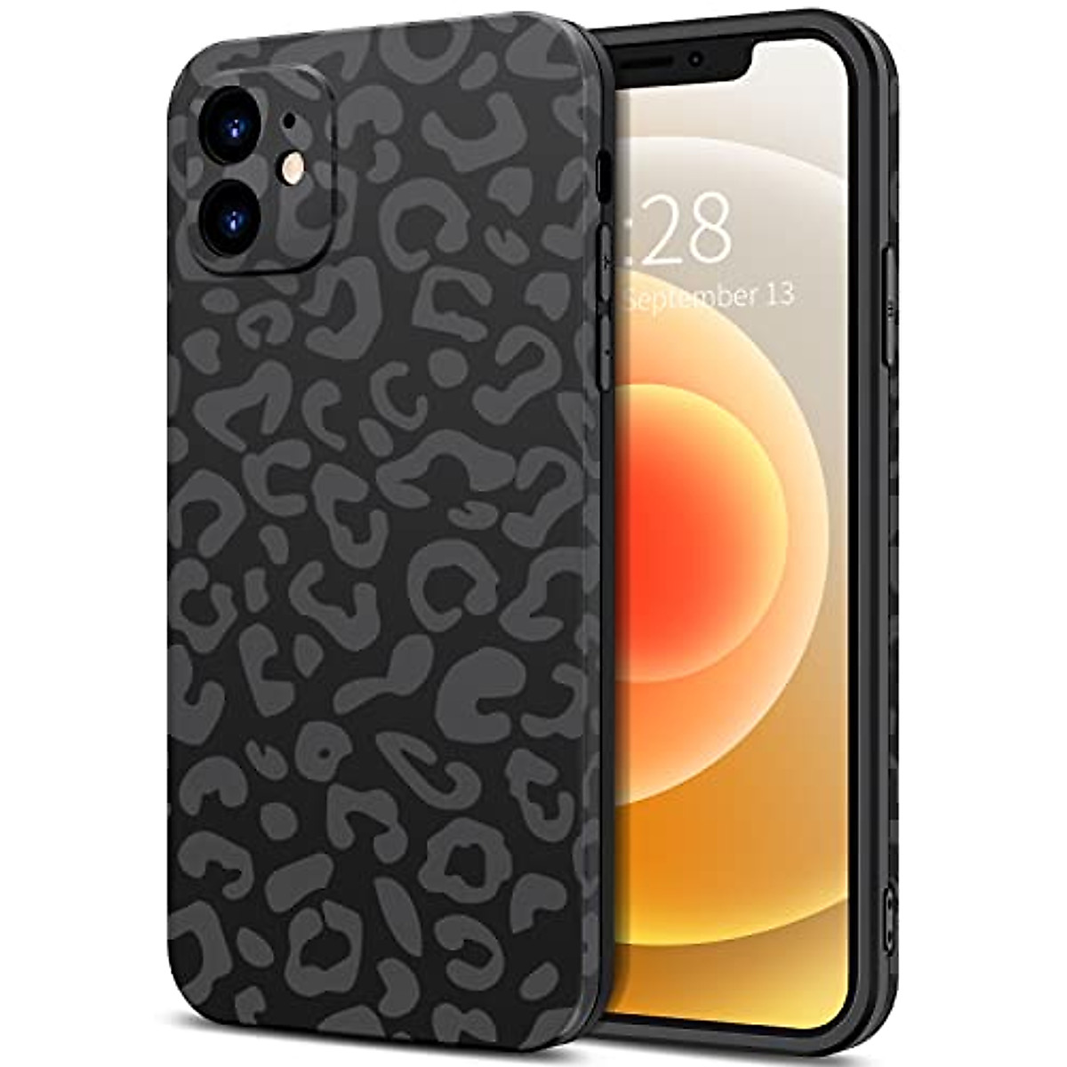 Hython Case for iPhone 12 Case Leopard, Matte Black Cheetah Print Pattern Design [Not Rub Off], Cute Aesthetic Slim Soft TPU Shockproof Protective Phone Case Cover for Women Men, Black Leopard
