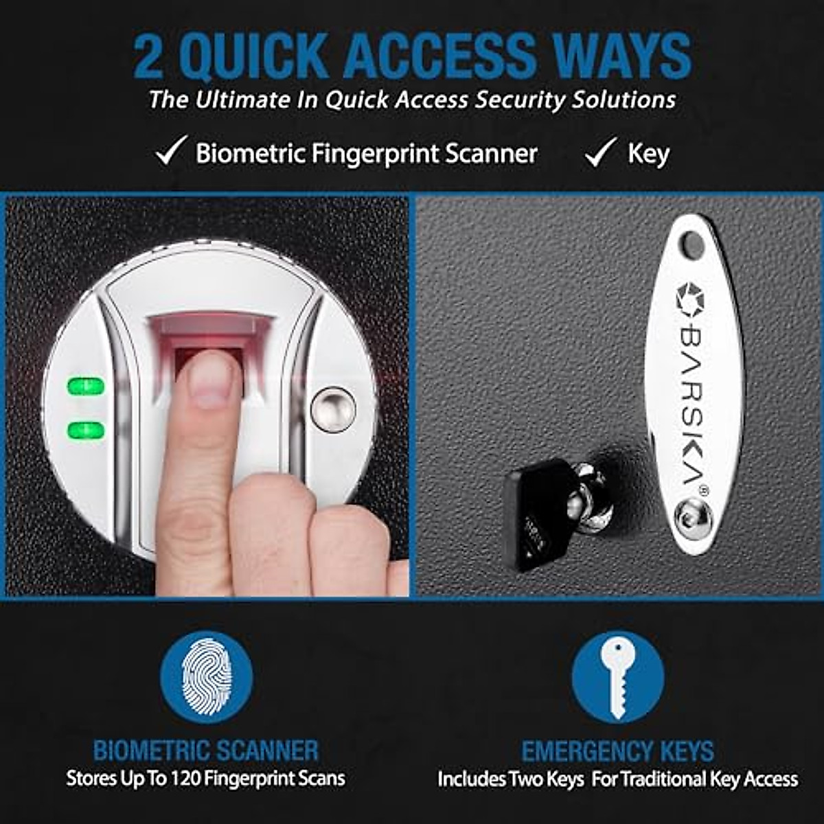 BARSKA AX11556 Biometric Fingerprint Top Opening Security Drawer Safe Box 0.23 Cubic Ft, Multi, One Size , Black , 14.75 x 11.25 x 5