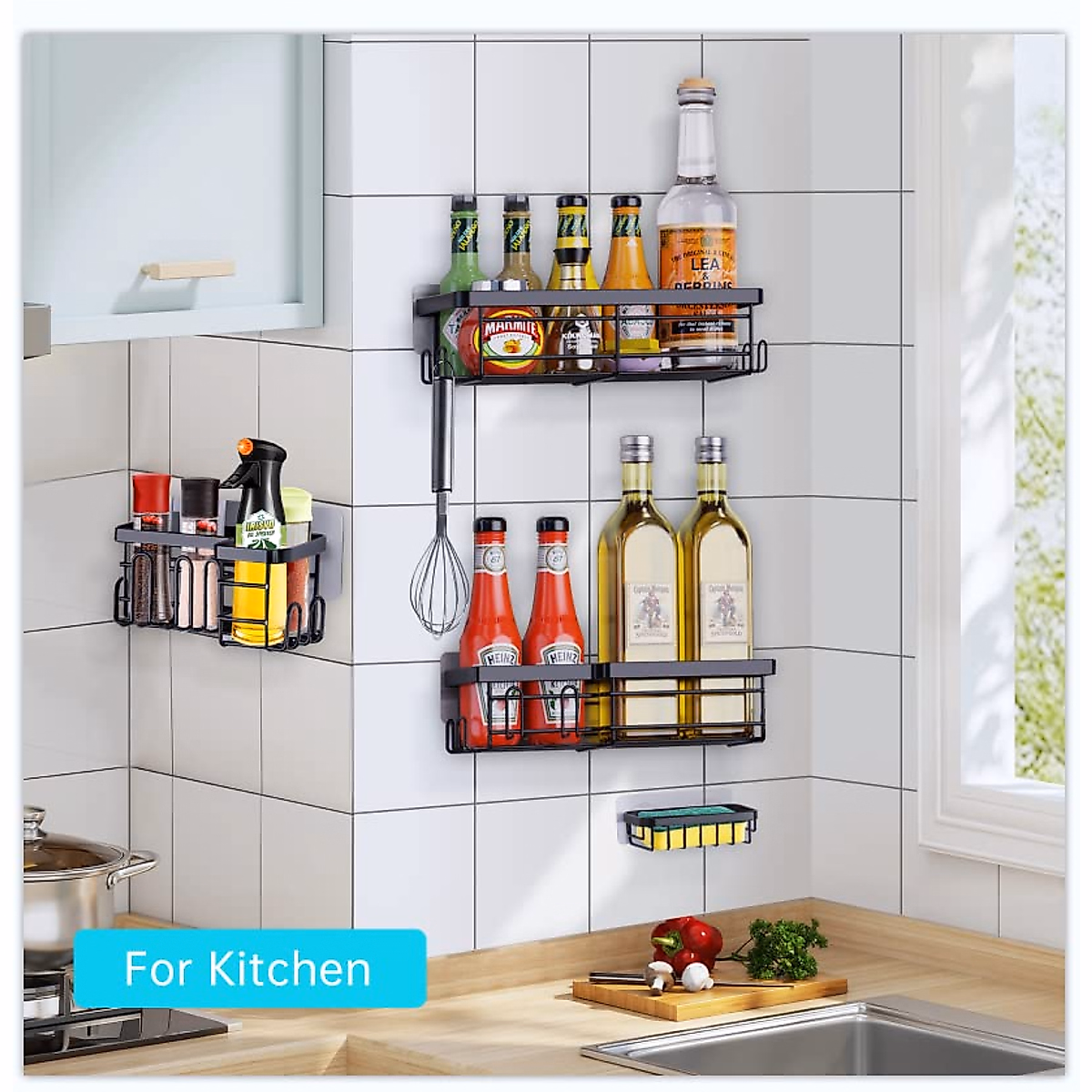 Shower Caddy Organizer 4 Pack+ Loofah, Vphom Rustproof Shower Shelf Racks for Inside Shower with 22 Hooks, Adhesive Shower Shelves for Bathroom Storage Kitchen Dorm Room Essential organizador de ducha