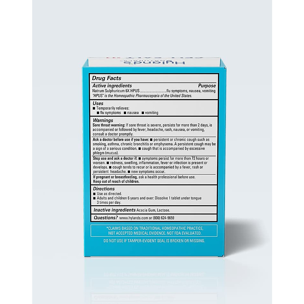 Hyland's Cold and Flu Medicine, Nausea Relief, Homeopathic Treatment, Naturals Cell Salts #11 Natrum Sulphuricum 6X Tablets, 100 Count